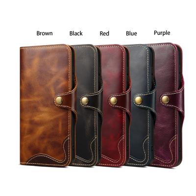 China Popular Samsung Apple Huawei S25Ultra Waxed Cowhide Mobile Phone Leather Case S24 Genuine Leather Case S22 Wallet Protection for sale