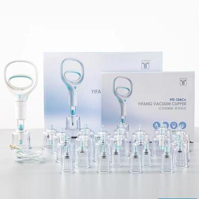China CE Certified Transparent Tempered Glass Cupping Therapy Set 24 Cups with Vacuum Gun Heat Patch for sale