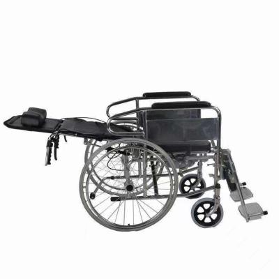China Black Steel Manual Foldable Wheelchair 24 inch 120kg Capacity for Rehabilitation Therapy for sale