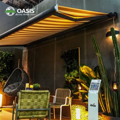 China Curved Arm Remote Control Retractable Awning 3m x 2m with 0-100° Adjustable Angle and Premium Motor Options for sale