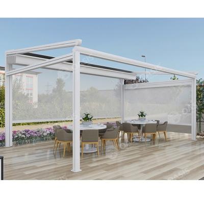 China Custom Motorized Electric Retractable Roof Pergola - 100mm Aluminum Posts, 110V/220V Motor, Class 6 Wind Resistance for sale