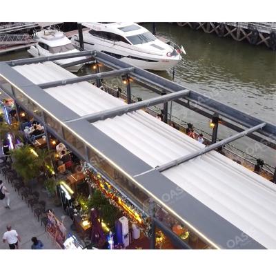 China Motorized Electric Aluminum Pergola with Retractable Canopy - 100mm Posts, 110V/220V Motor, Custom Sizes for sale