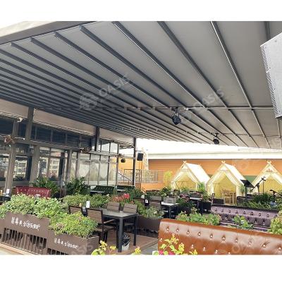 China Aluminium Electric Retractable Roof Pergola with LED Lights | 100mm Posts, Class 6 Wind Resistance, 110V/220V Motor for sale