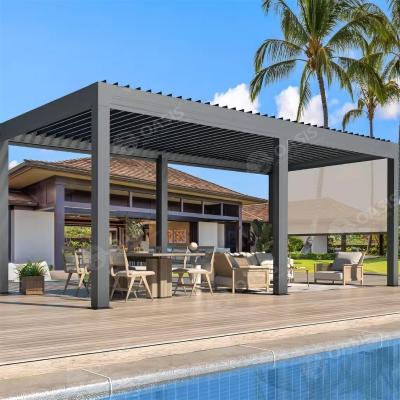 China 4x4x2.8m Outdoor Aluminum Louvered Pergola with Motorized Operation for Shopping Malls and Commercial Spaces for sale