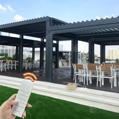 China Aluminium Louvered Pergola 4000x5000mm Waterproof Outdoor Patio Awning Motorized Remote Control for sale