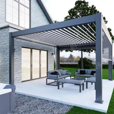 China Aluminum Louvered Pergola with Adjustable Roof 180x43mm Blades and Integrated LED Lighting System for sale