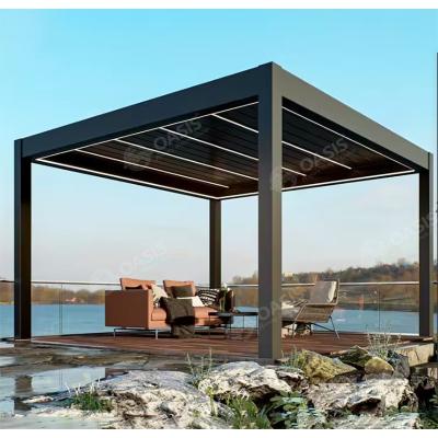 China Motorized Aluminum Louver Pergola 4000x5000mm Wall Mounted Automatic Opening Closing Patio Roof for sale