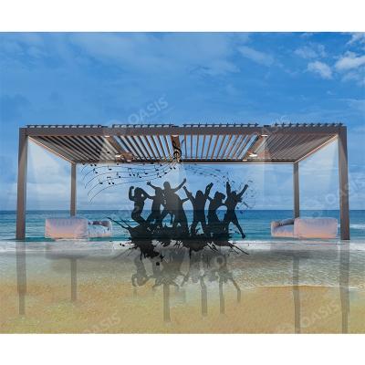 China 6x4m Aluminum Louvered Pergola with Bluetooth Music System - 2.8mm Thick Beams for Restaurants for sale