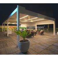 China Aluminum Pergola with Louvered Roof 6063 T5 150mm Blades Motorized or Manual 5 Year Warranty for sale