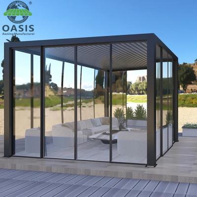 China Bioclimatic Motorized Outdoor Pergola 300x300cm Aluminum Louvered Roof with Rain Wind Sensor for sale