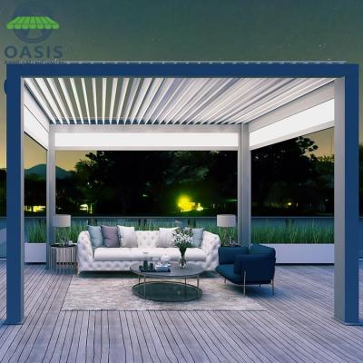 China Aluminum Louvered Pergola 6063-T5 Alloy Rain Wind Sensor Custom Colors Motorized Outdoor for sale