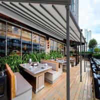 China Industrial Aluminum Patio Cover Retractable LED Sunshade System 110V 220V Motorized Pergola for sale