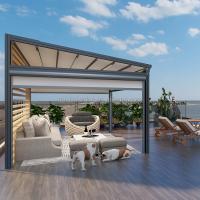 China Motorized Foldable Aluminum Pergola Awning 110V 220V Waterproof Polyester Roof with LED for sale