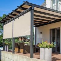 China Motorized Retractable Aluminum Pergola 100x100mm Posts 110V 220V Windproof Patio Cover with LED Lights for sale