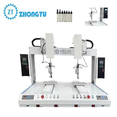 China 200°C-400°C Temperatur Control Double Heads Double Stations Fully Automatic Tin Soldering Machine for sale