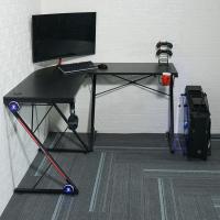 China Workspace Home Office L-shaped Computer Gaming Table with Round Corner Monitor Stand for sale