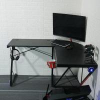 China Workspace Home Office L-shaped Computer Gaming Table with Round Corner Monitor Stand for sale