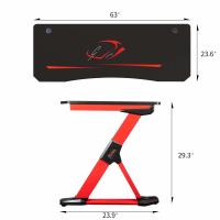China Plastic Surface Z-Shaped Gaming Desk with Handle Rack Cup Holder and Headphone Hook for sale