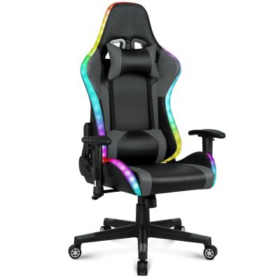 China Comfortable Faux Leather Gaming Swivel Chair with LED Light Bar and Massage Feature for sale