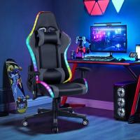 China Comfortable Faux Leather Gaming Swivel Chair with LED Light Bar and Massage Feature for sale
