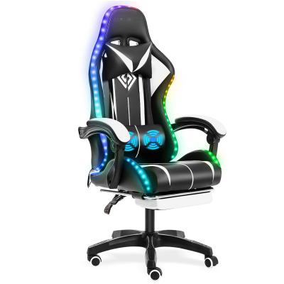 China ALINUNU Faux Leather Ergonomic Computer Massage Gaming Chair with LED Lights and Footrest for sale