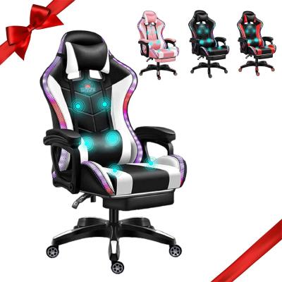 China ALINUNU PC Massage Gaming Chair Swivel Racing LED Chair with Speakers and Lumbar Pillow for sale