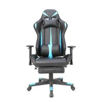 China Ready To Ship Black and Blue Genuine Leather Rocker Gaming Chair for Office Furniture for sale