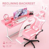 China Swivel Chair Pink Gaming Chair with Footrest and Adorable Bunny Design Mail Packing for sale