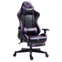 China Adjustable Armrest Gaming Home Chair with Footrest and Massage in Purple Leather for sale