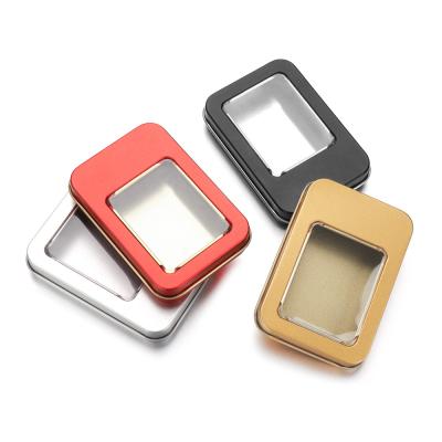 China 115x85x22mm Tin Box With Clear Window , Multicolor Small Metal Hinged Tins for sale