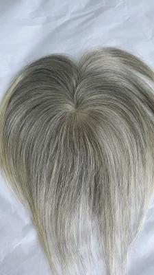 China Natural Gray Mono Topper 5.5x6 Inch 100% Human Hair Hand Tied Bleachable for sale