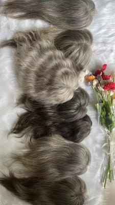 China Customizable Gray Hair Topper 14 inch 120% Density Natural Wave Straight Fine Mono Base for sale