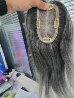 China Small Size Mono Topper 100% Human Hair Grey Color Women Hair Topper for Hair Loss 4x4 Base for sale