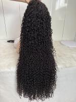 China 100% Human Hair Curly Lace Frontal Wig 180% Density 20 Inch Natural Black for sale
