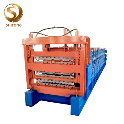 China Aluminum Three Layer Steel Roll Forming Machine for Roofing and Wall Sheet - 1220mm Width, 5.5kW Power for sale