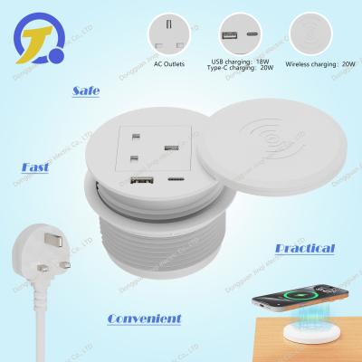 China Smart Socket Power Grommet with 15W Wireless Fast Charging, Type-C PD 20W Fast Charging, and Flush-Mount Design for Workspace for sale