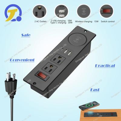 China Embedded Desktop Socket with 20W Type-C Fast Charging 15W Wireless Charging and UL ETL FCC Certified Recessed Desk Power Grommet with switch socket for sale