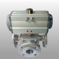 China Customized Pneumatic Three Way Ball Valve ISO5211 / DIN3337 Ball Valve With Pneumatic Actuator for sale