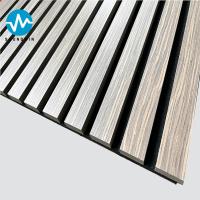 China Grey Oak Acoustic Slat Wood Wall Panels With Black Felt Grey Oak Wood for sale
