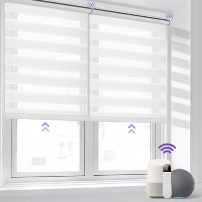 China Day And Night Double Layer Fabric Battery Motor Operation Motorized Zebra Blinds For Windows for sale