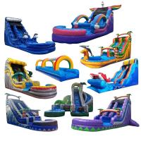 China Free Printing Children's Double Lane Inflatable Slides with Detachable Swimming Pool for sale