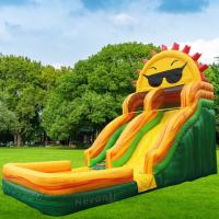 China Green Palm Tree Jumping Bouncer Marble Tropical Waterslide Combo Bounce House with Pool for sale