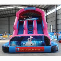 China Custom Logo Printed 2024 Innovations Inflatable Pool with 2 Slides and Rainbow Water Slide for sale
