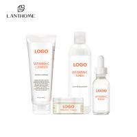 China Vitamin C Skin Care Gift Set 4 Piece Face Cleanser Toner Serum Cream Shrink Pores Dark Spots for sale