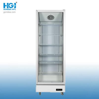 China Strong 500L Direct Cooling Templed Glass Single Door Upright Showcase Cooler for sale