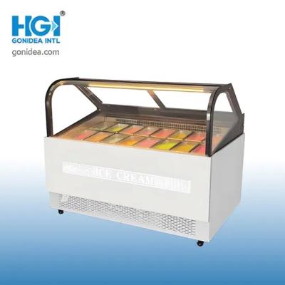 China 158 Liter Air-Cooled Commercial Freezer with Curved Glass Door for Ice Cream Storage for sale