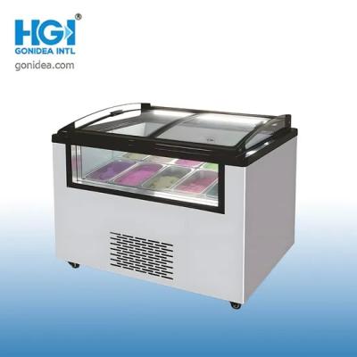 China Commercial Freezer with 158 Liter Capacity Curved Glass Door and Mechanical Thermostat for Self-Service Use for sale