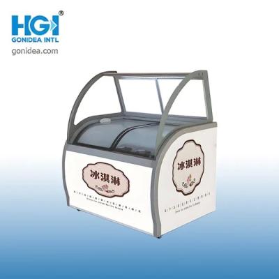 China Commercial Freezer with 158 Liter Capacity Curved Glass Door and Mechanical Thermostat for Ice Cream Storage for sale