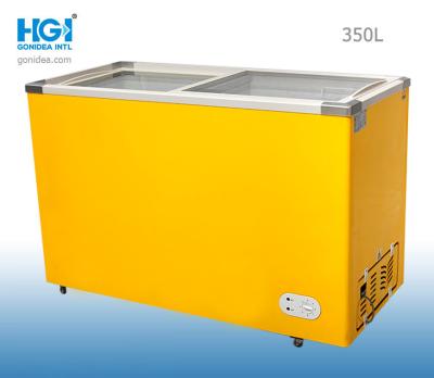 China 350 Ltr Deep Chest Freezer Sliding Glass Door Freezer 60HZ Pre Coated White Alu for sale
