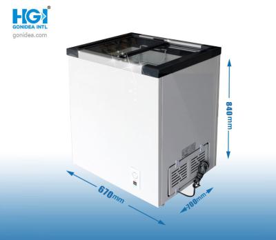 China Top Open 108L Deep Chest Freezer Sliding Door 4 Wheels mechanical Temp Control for sale